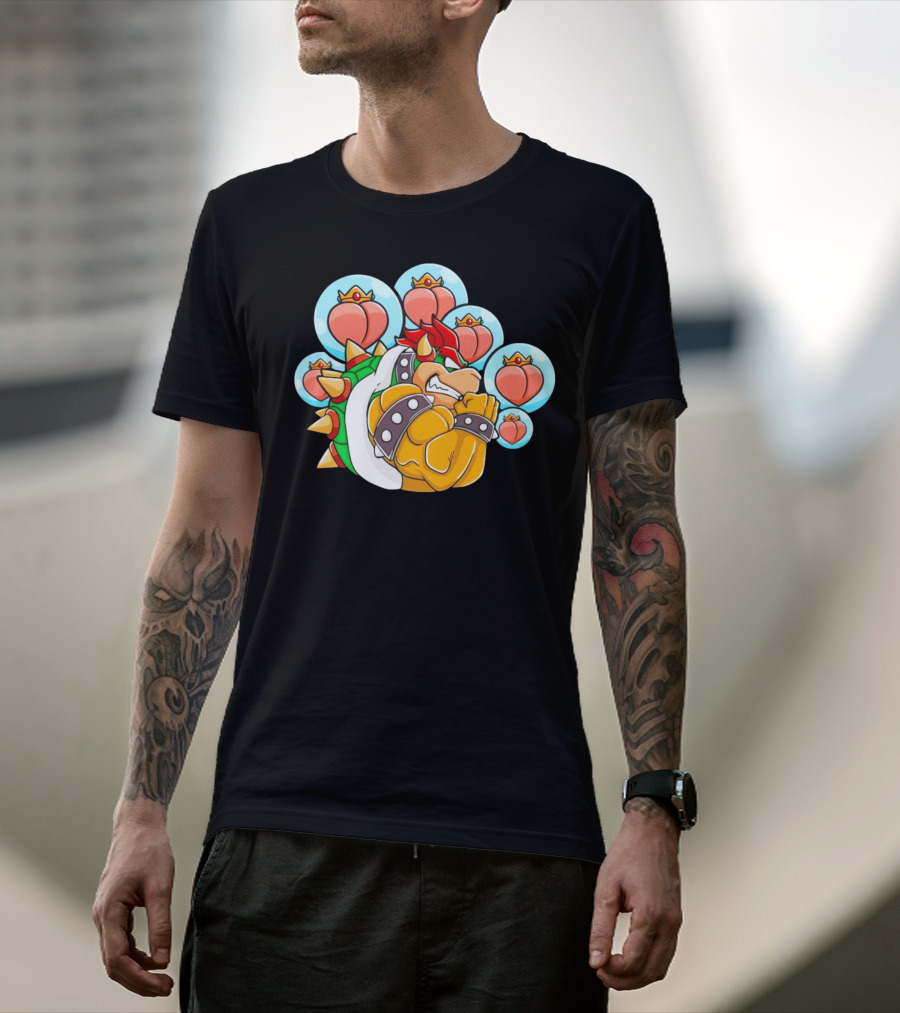 Bowser Peaches Peaches Peaches Tribute To Animated Villain With Hearts T-Shirt