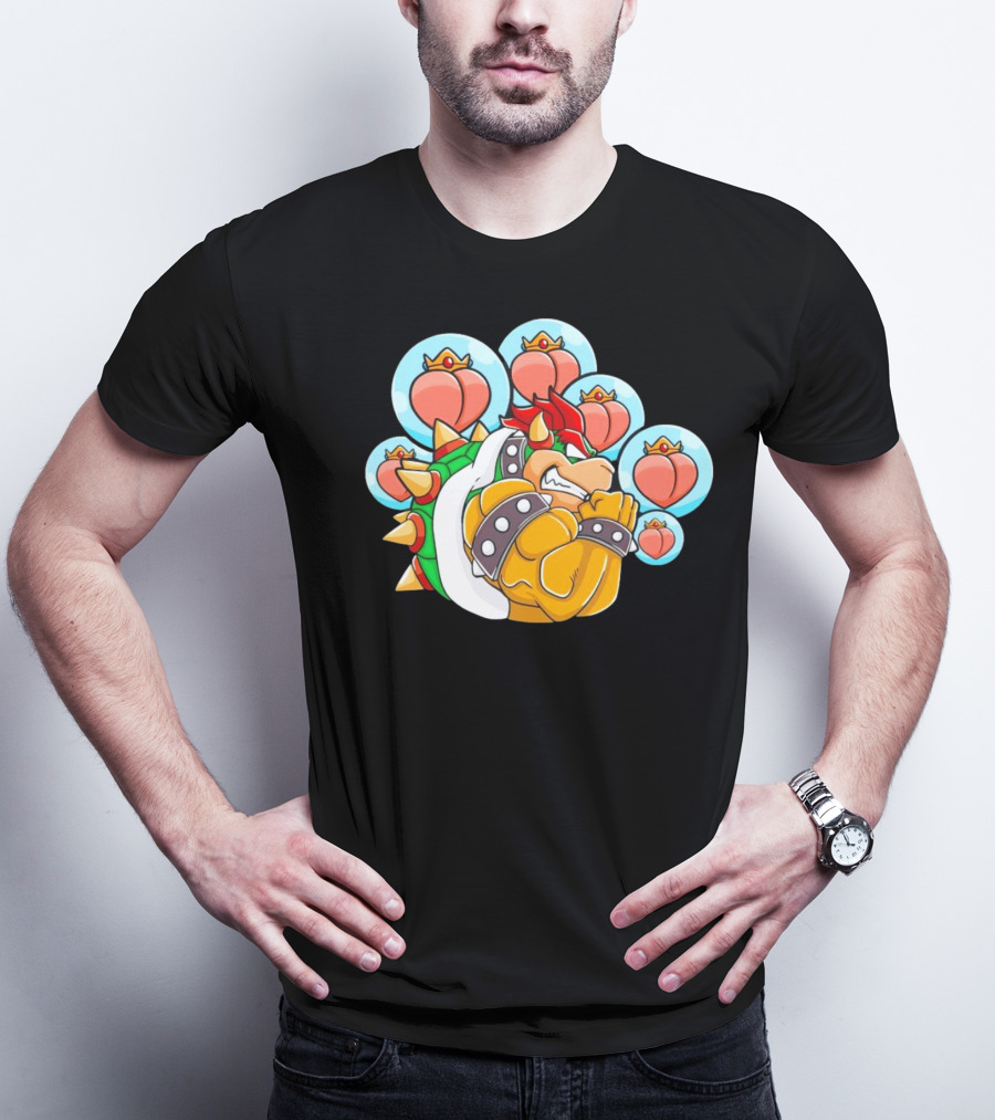 Bowser Peaches Peaches Peaches Tribute To Animated Villain With Hearts T-Shirt