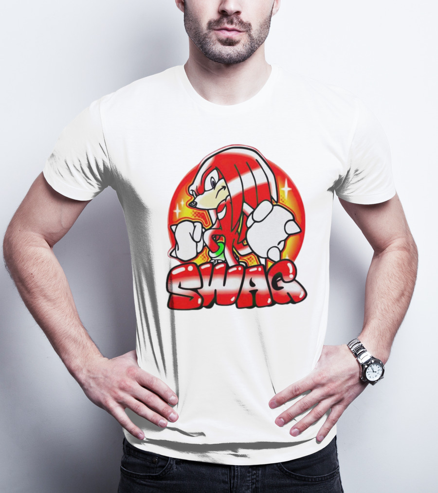 Knuckles Swag With Red Logo And Bold Cartoon T-Shirt