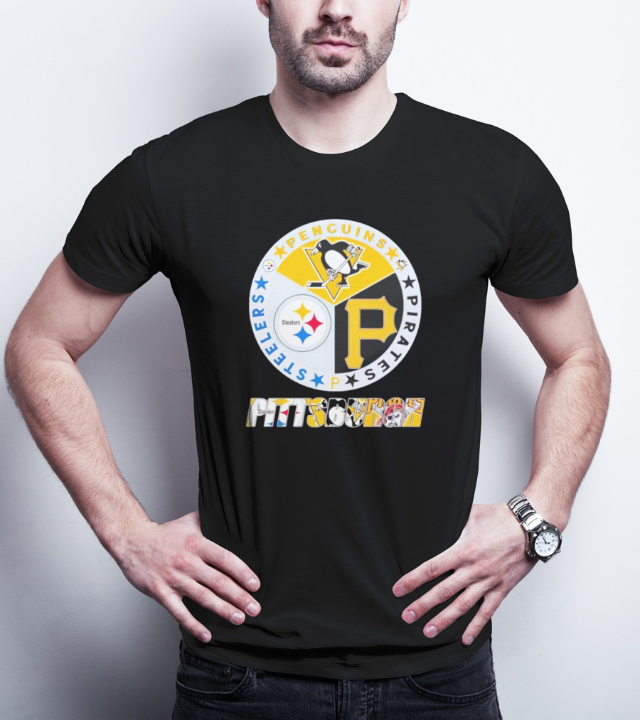 Penguins Steelers Pirates Pittsburgh Sports Team Logos Circle Badge T-Shirt