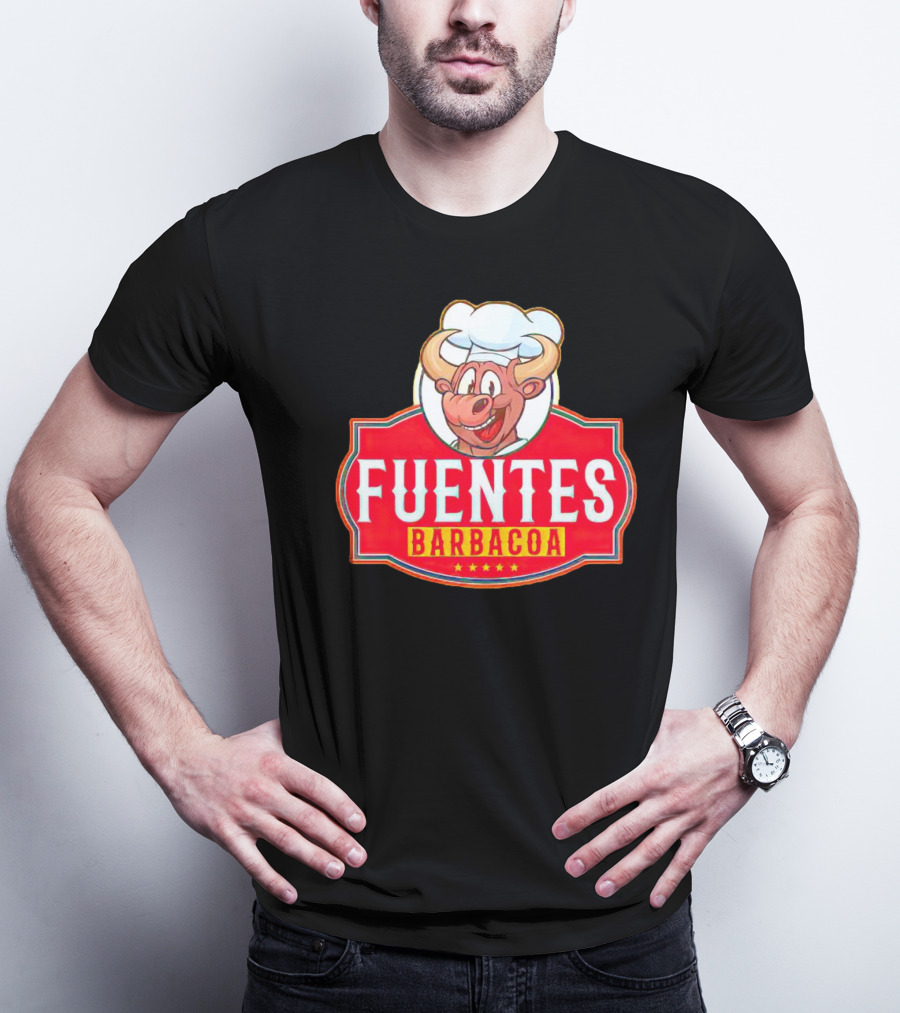 Fuentes Barbacoa Chef Cow Logo On Red Badge T-Shirt