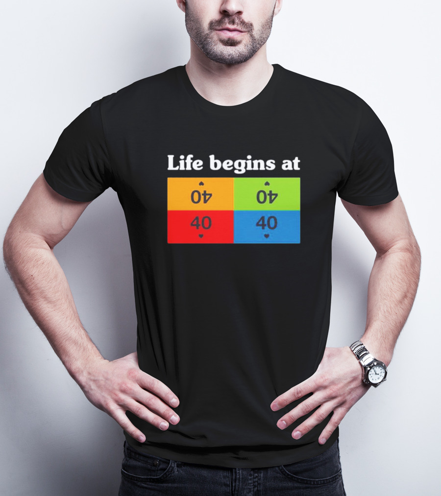 Life Begins At 40 Colorful Playing Card Symbols T-Shirt
