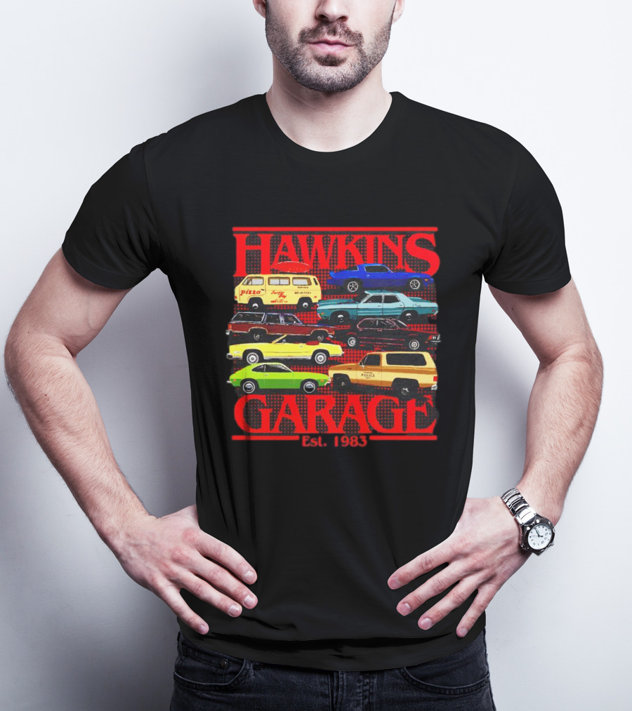 Hawkins Garage Stranger Things Vintage Cars Pizza Van Est. 1983 T-Shirt