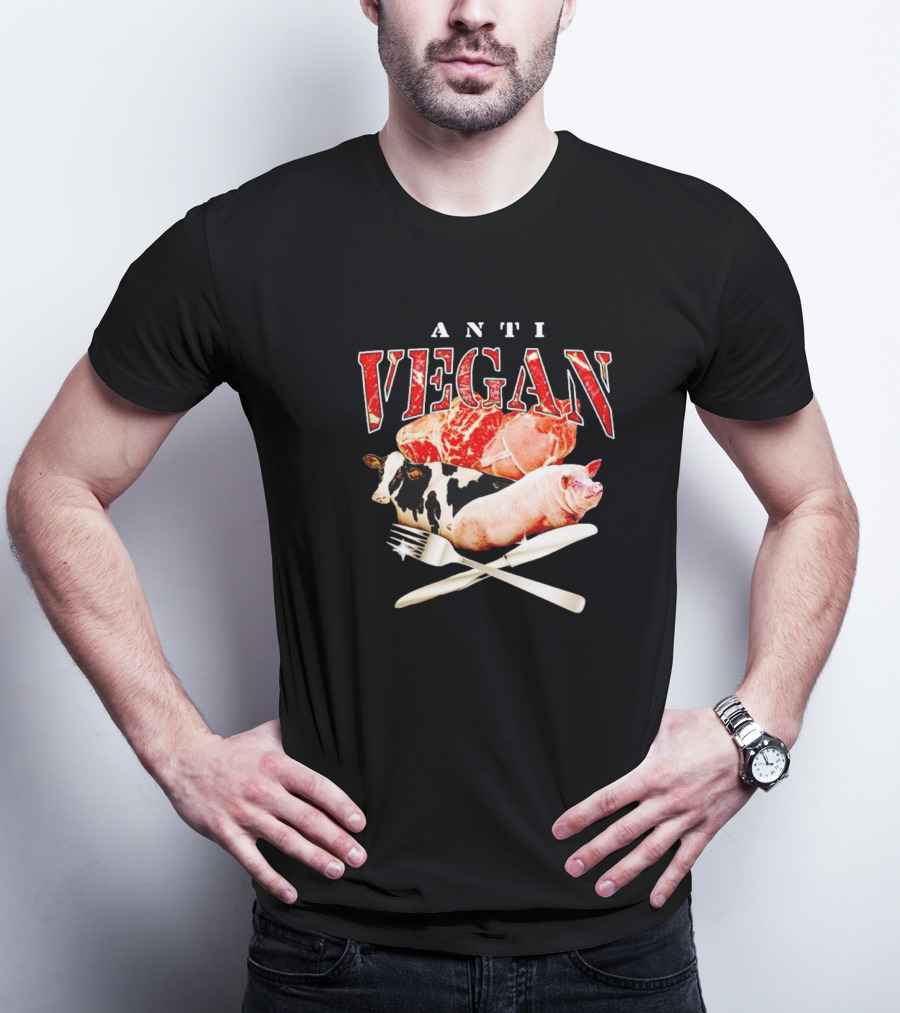 ANTI VEGAN Meat Cow Pig Fork Knife T-Shirt