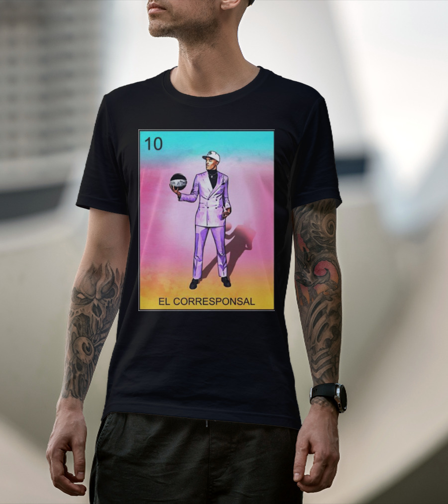 10 El Corresponsal Lotería Card Style In Lavender Suit Holding Basketball T-Shirt