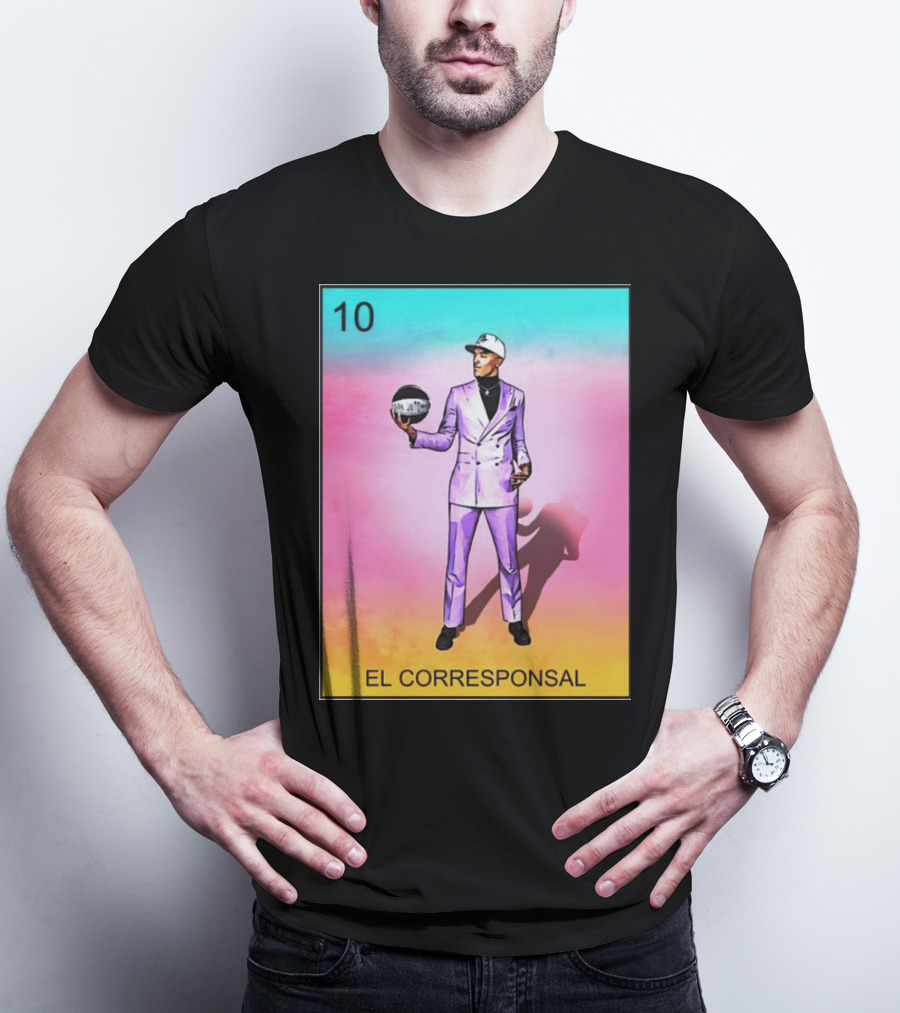 10 El Corresponsal Lotería Card Style In Lavender Suit Holding Basketball T-Shirt