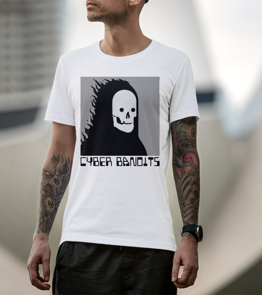 Flaming Reaper Cyber Bandits Skull T-Shirt