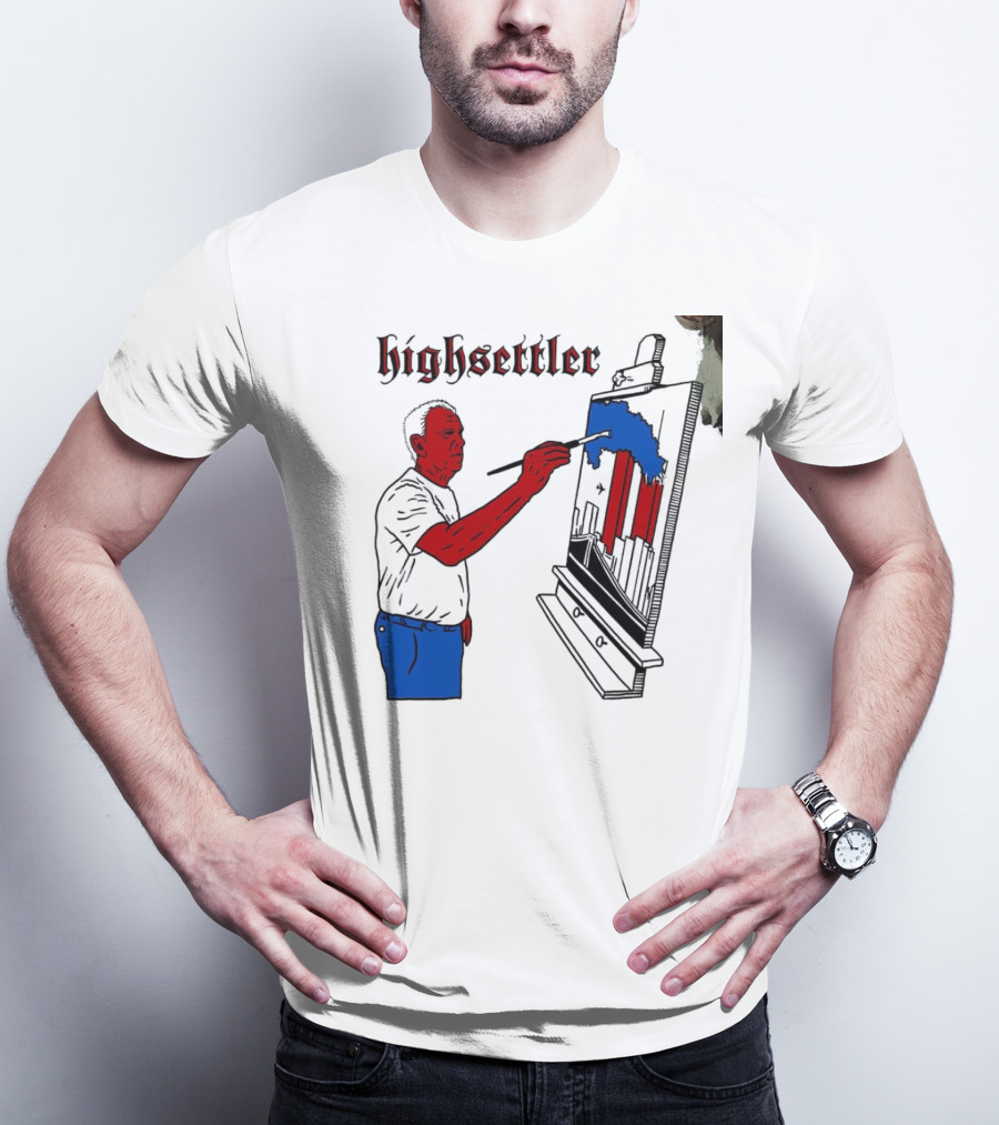 Highsettler Patriotic Painting Scene With Red And Blue Elements T-Shirt