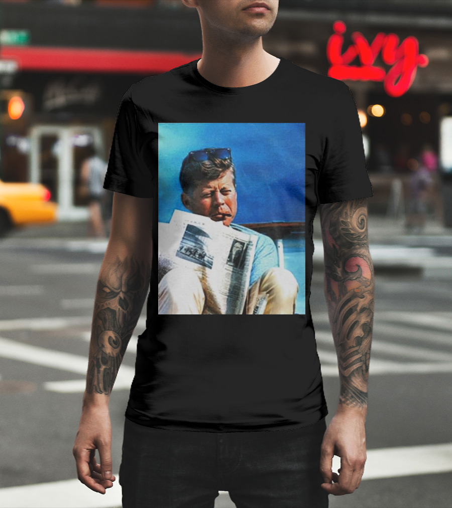 JFK Reading Newspaper On Summer Day T-Shirt