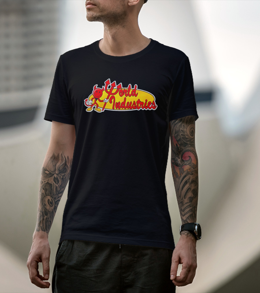World Industries Logo With Smiling Devil Character T-Shirt