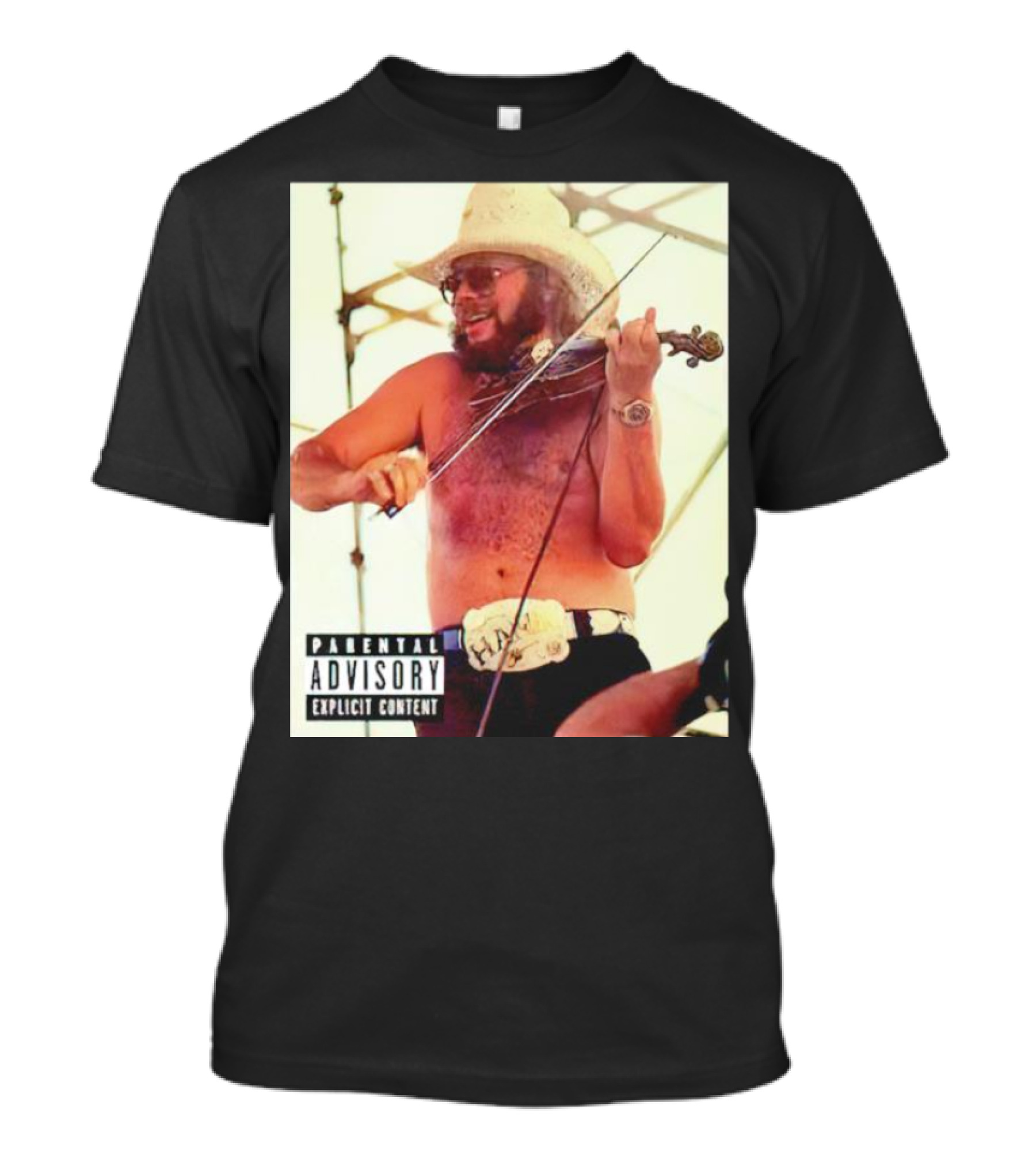 Parental Advisory Explicit Content Party Boy Hank Cowboy Violinist T-Shirt