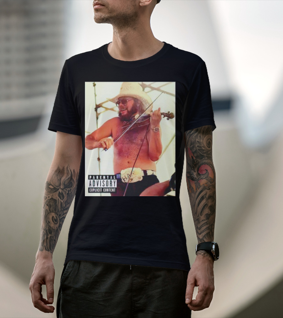Parental Advisory Explicit Content Party Boy Hank Cowboy Violinist T-Shirt