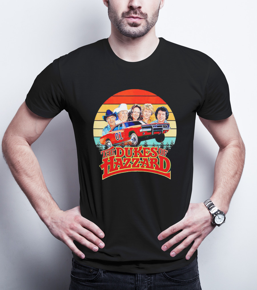 Vintage The Dukes Of Hazzard Characters With Dodge Charger 01 Retro Sunset T-Shirt