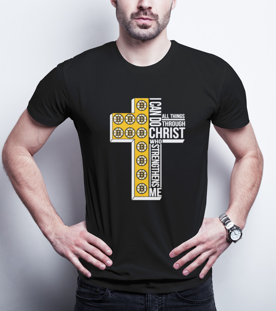 Boston Bruins I Can Do All Things Through Christ Who Strengthens Me Cross T-Shirt