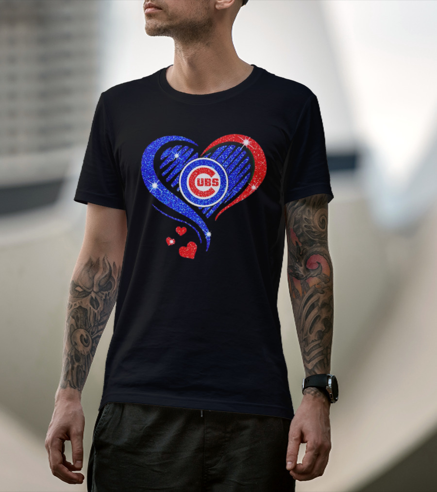 Chicago Cubs Glitter Heart Logo With Red And Blue Diamond T-Shirt