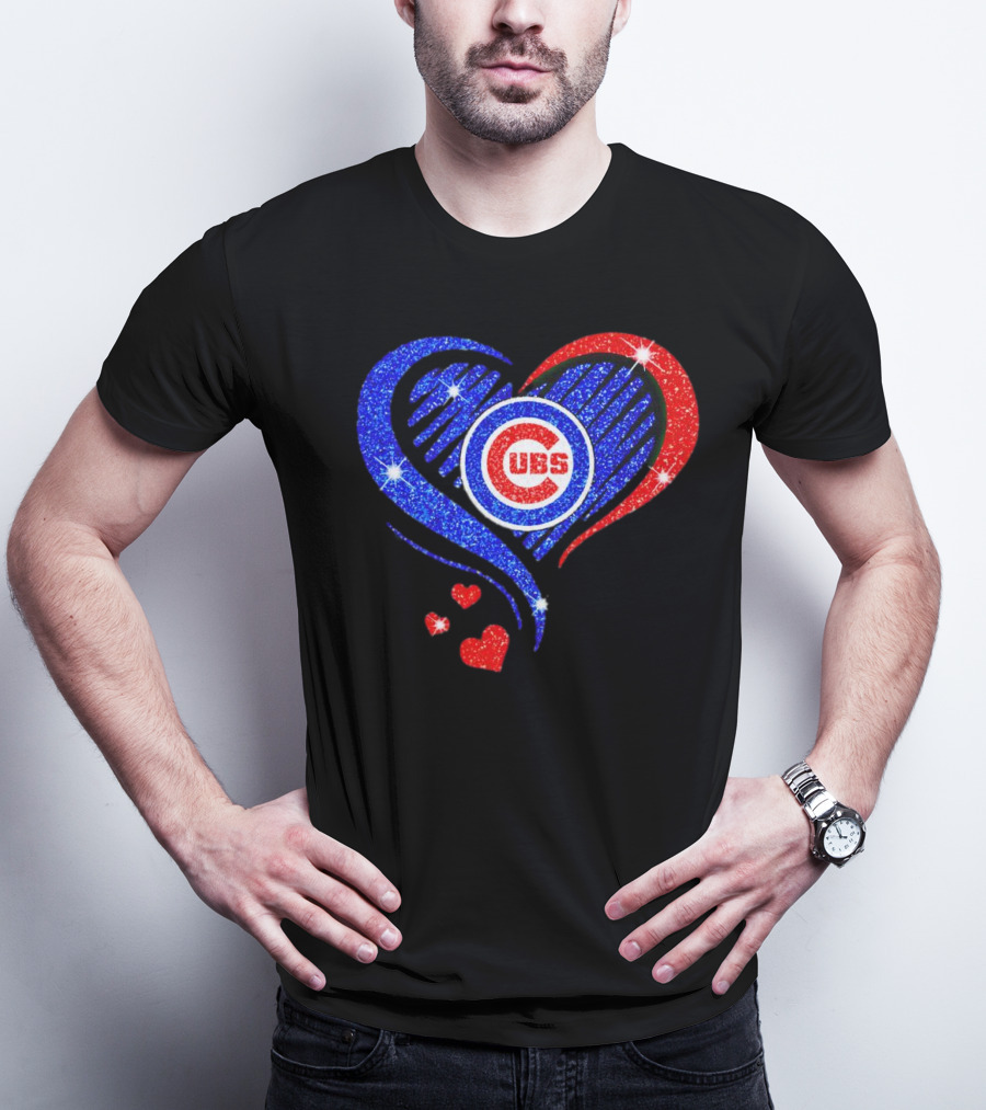 Chicago Cubs Glitter Heart Logo With Red And Blue Diamond T-Shirt