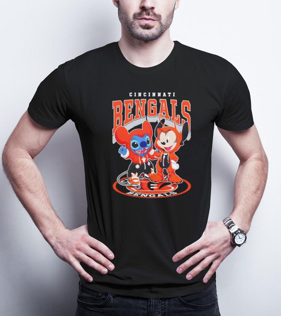 Cincinnati Bengals Mickey And Stitch NFL Collaboration T-Shirt