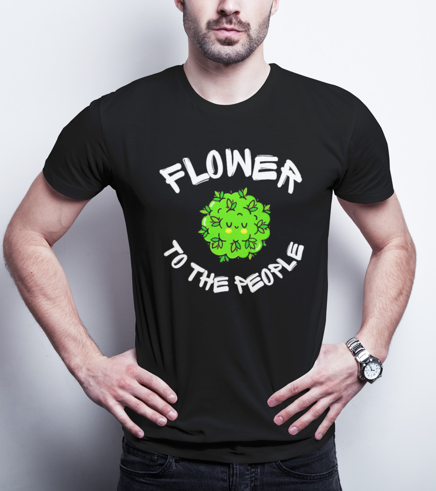 FLOWER TO THE PEOPLE Cute Green Plant With Smiling Face And Leafy Hair T-Shirt