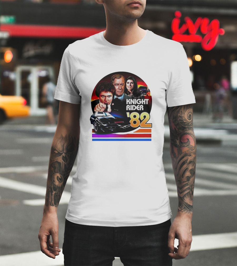 Knight Rider ’82 Retro Cast And Car Montage T-Shirt