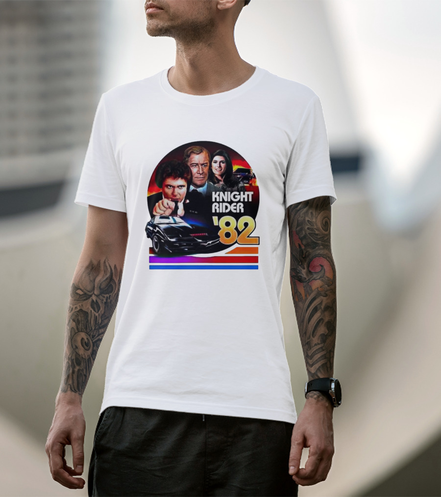 Knight Rider ’82 Retro Cast And Car Montage T-Shirt