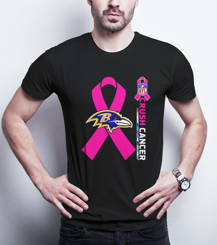 Baltimore Ravens NFL Crush Cancer Pink Ribbon T-Shirt
