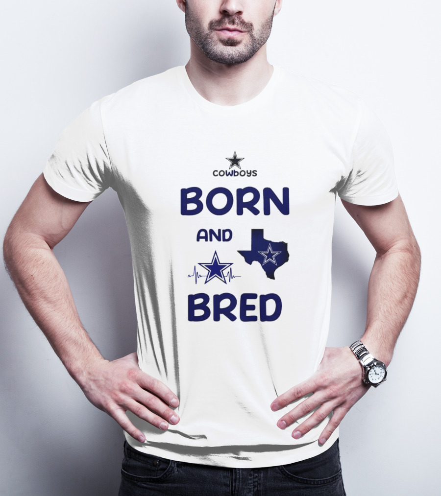 Cowboys Born And Bred Texas Star Heartbeat T-Shirt