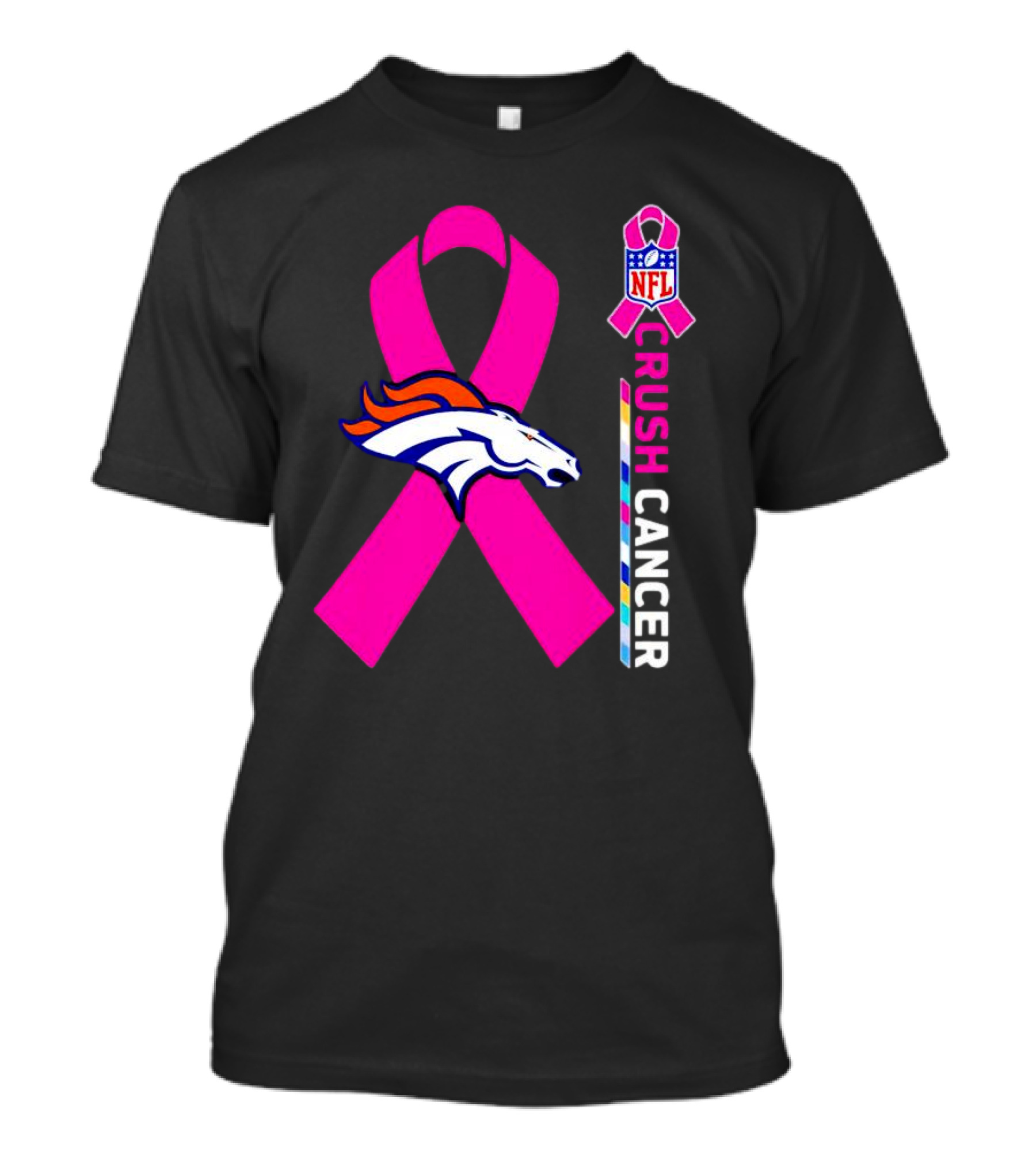 Denver Broncos NFL Pink Ribbon Crush Cancer Campaign T-Shirt