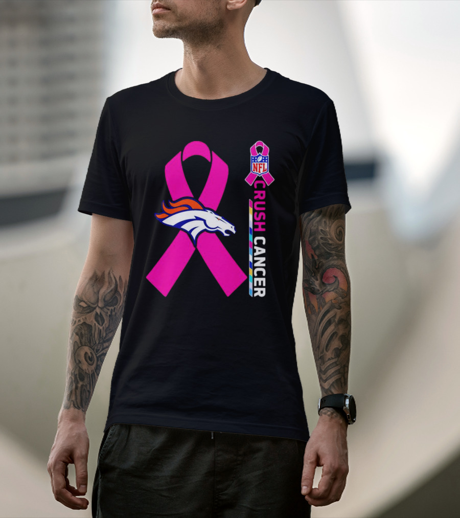 Denver Broncos NFL Pink Ribbon Crush Cancer Campaign T-Shirt
