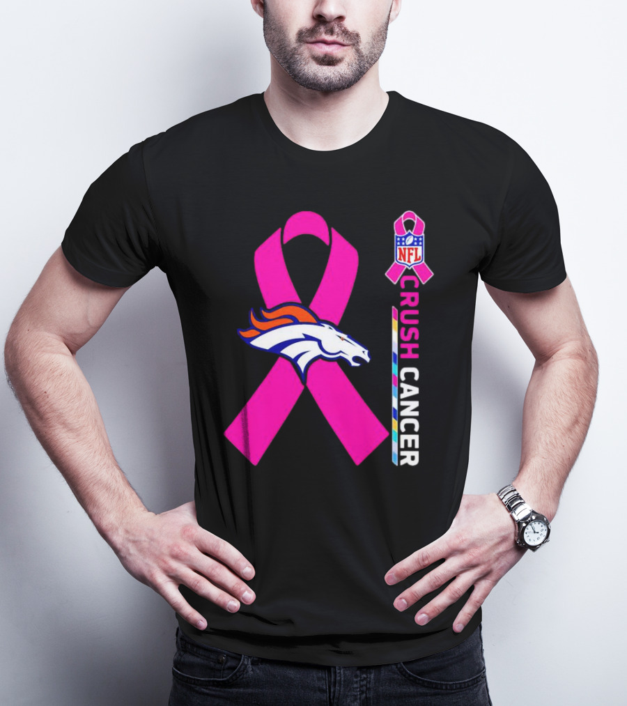 Denver Broncos NFL Pink Ribbon Crush Cancer Campaign T-Shirt