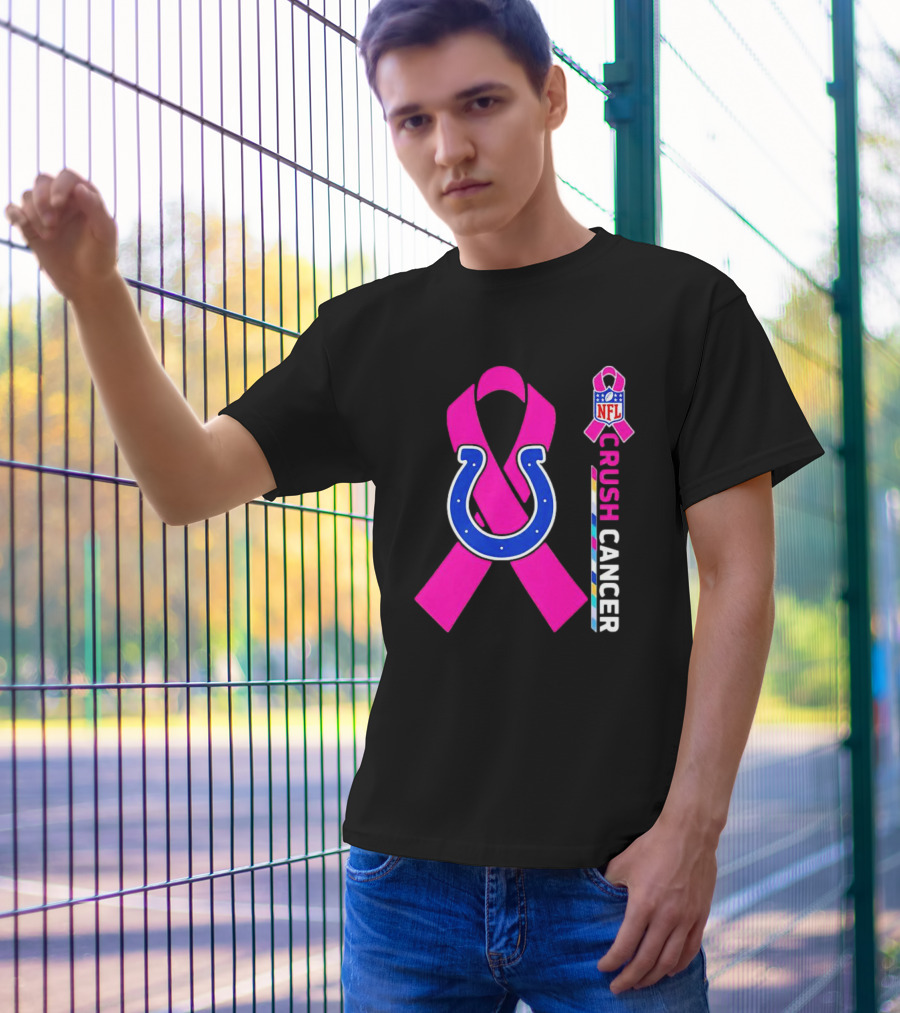 Indianapolis Colts NFL Pink Ribbon Crush Cancer T-Shirt