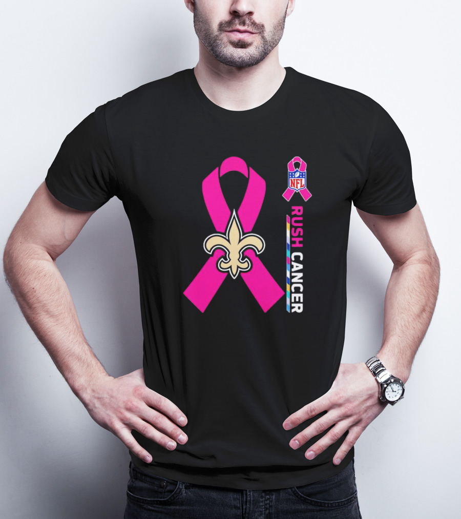 New Orleans Saints NFL Rush Cancer Awareness Pink Ribbon Fleur-de-lis T-Shirt