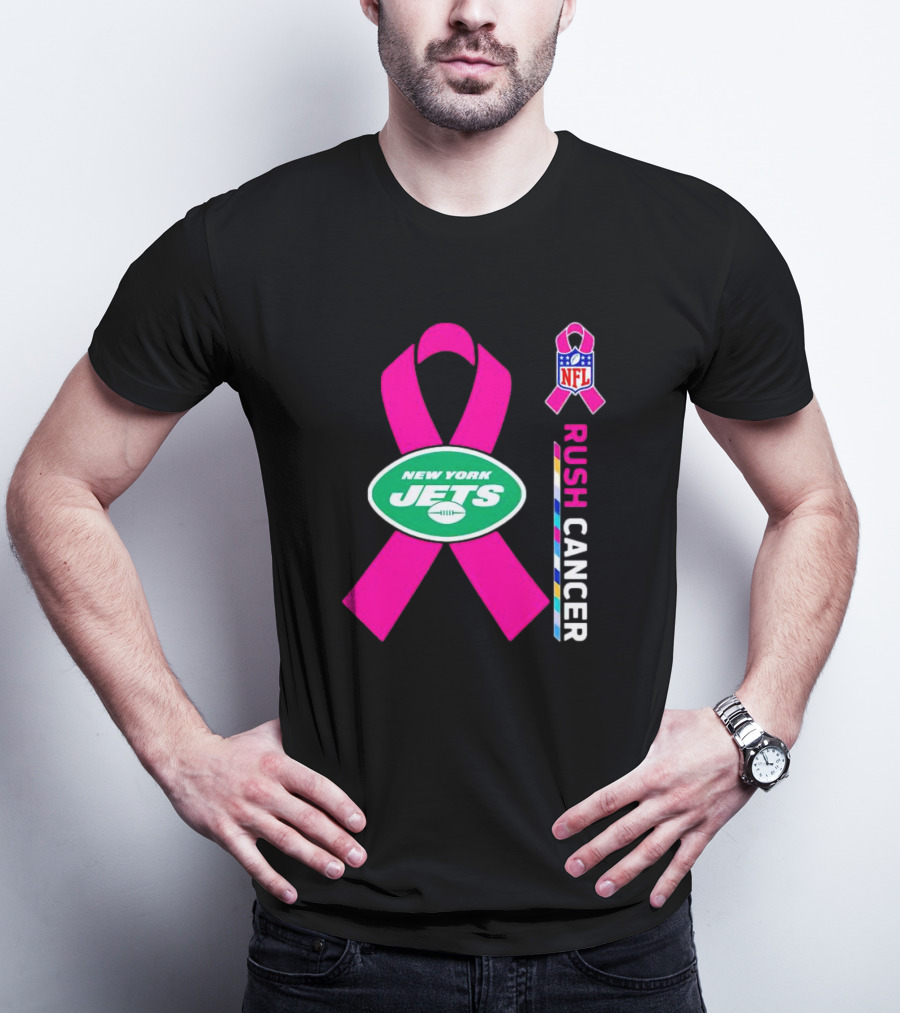 New York Jets NFL Rush Cancer Pink T-Shirt
