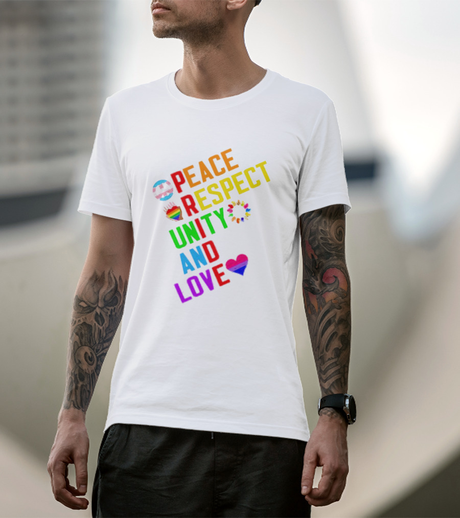 Pride Peace Respect Unity And Love Rainbow Symbols T-Shirt