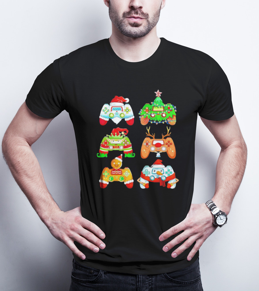 Christmas Santa Elf Snowman Reindeer Gaming Controllers Holiday T-Shirt