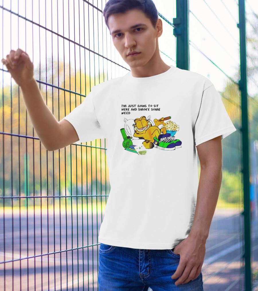 Garfield Smoking Weed Relaxing With Snacks And Bong T-Shirt