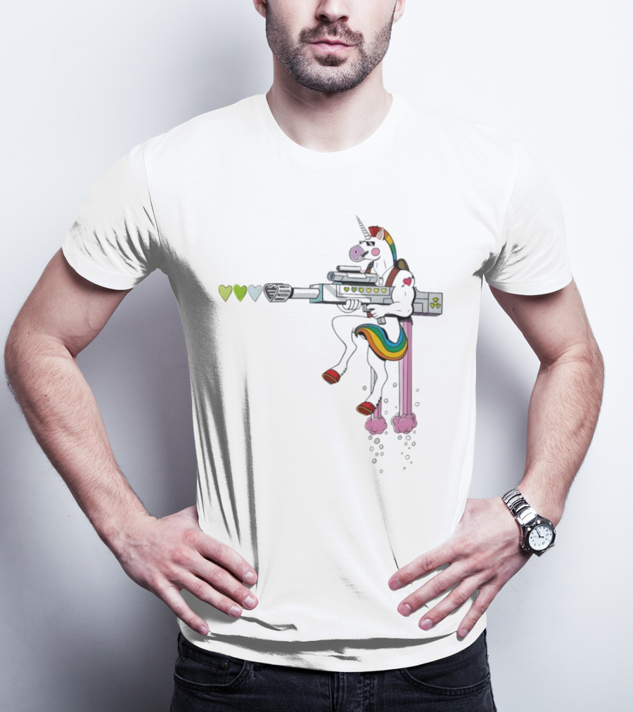 Unicorn Sniper With Rainbow Mane And Sniper Rifle T-Shirt