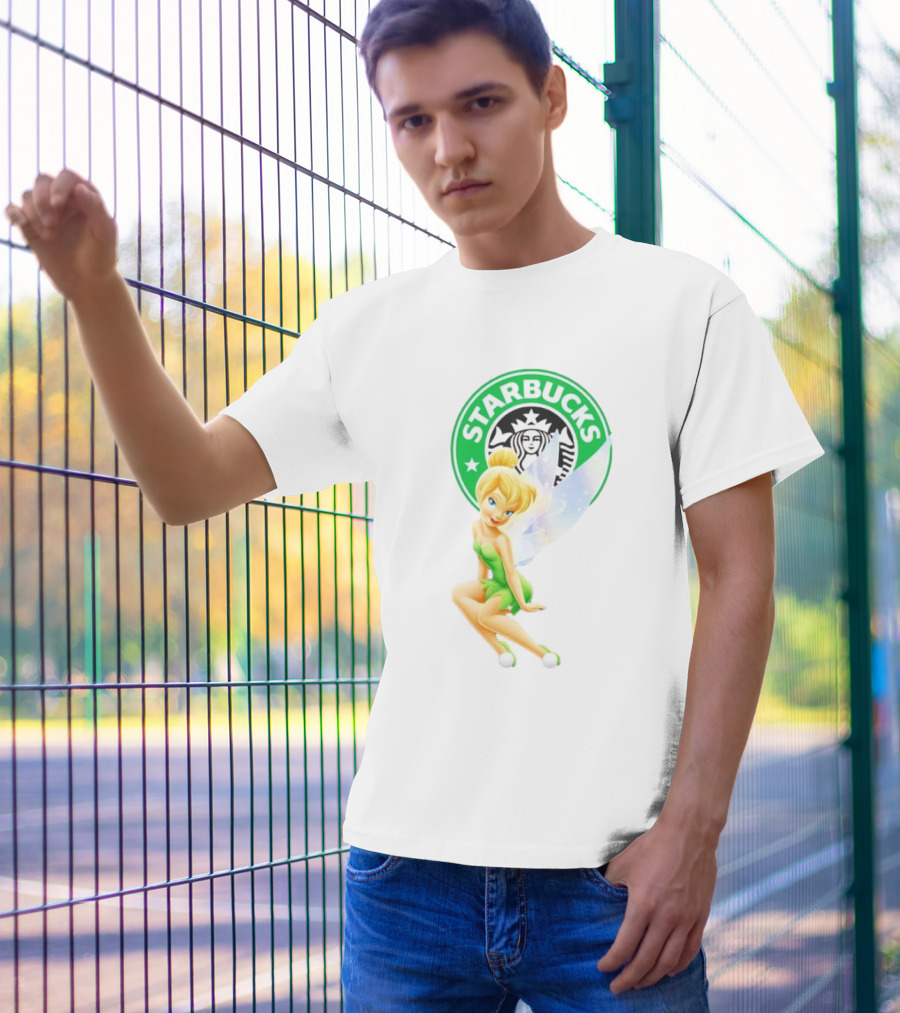 Starbucks Coffee Logo Featuring Tinker Bell Character T-Shirt