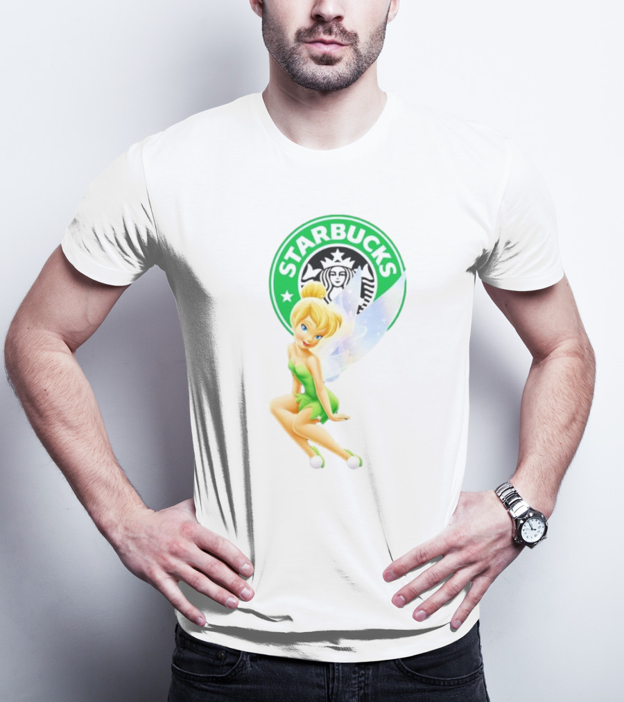Starbucks Coffee Logo Featuring Tinker Bell Character T-Shirt