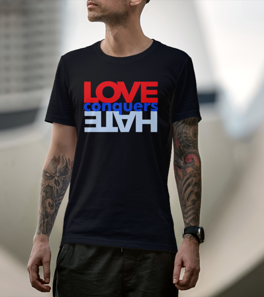 LOVE Conquers HATE Text Reversal T-Shirt