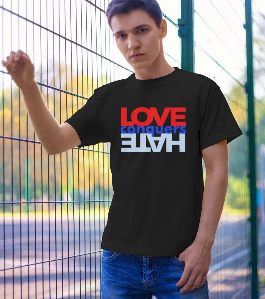 LOVE Conquers HATE Text Reversal T-Shirt