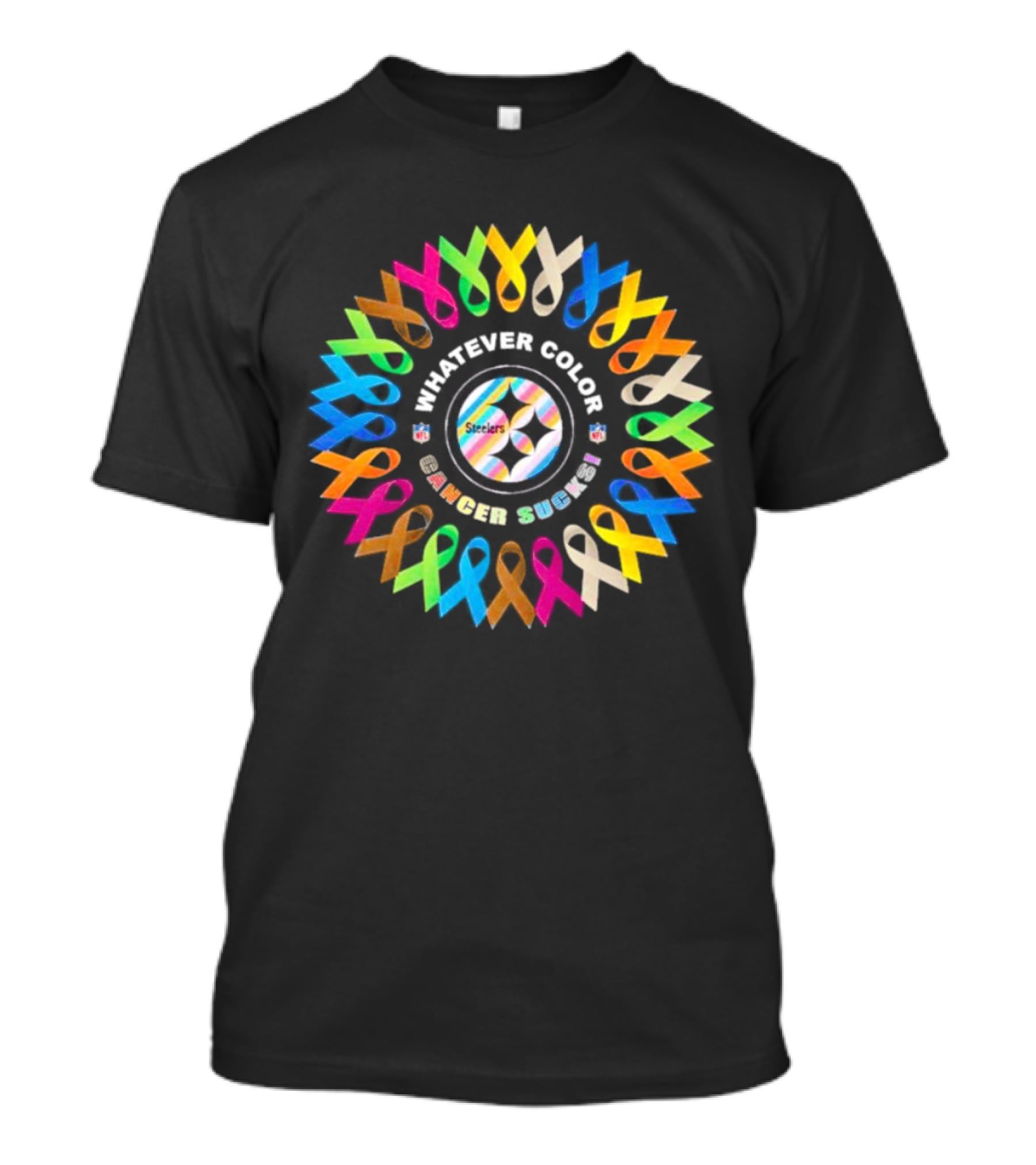 Steelers Whatever Color Cancer Sucks Ribbon Circle T-Shirt