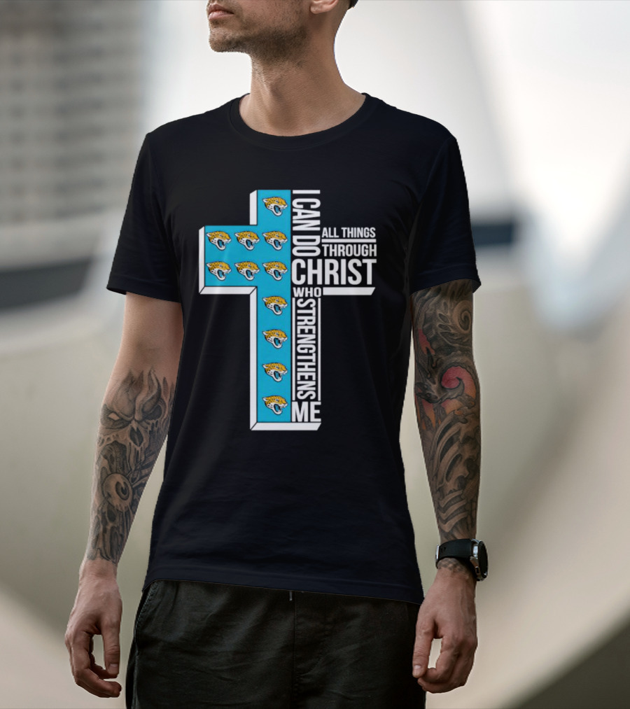Jacksonville Jaguars Faithful Strength In Christ Cross With Team T-Shirt