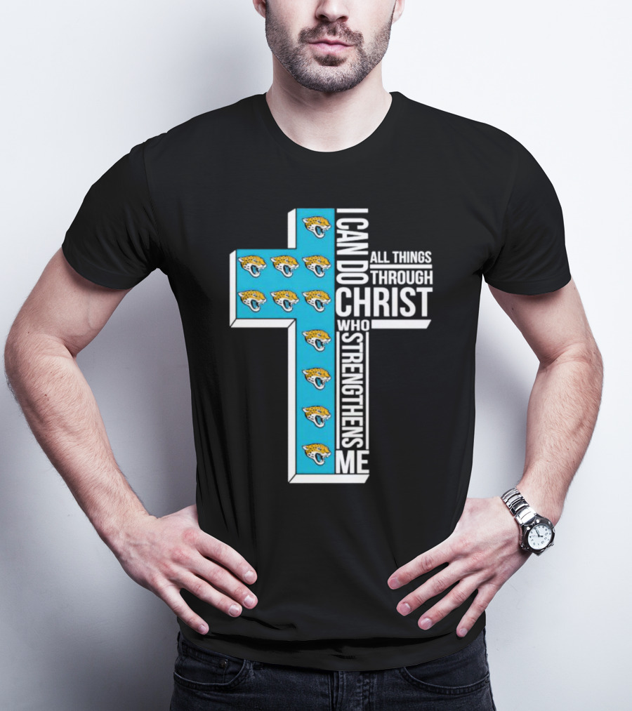 Jacksonville Jaguars Faithful Strength In Christ Cross With Team T-Shirt