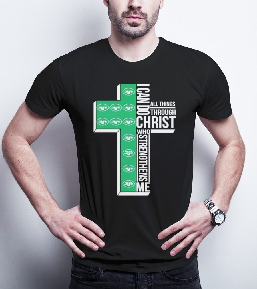 New York Jets I Can Do All Things Through Christ Who Strengthens Me Cross T-Shirt
