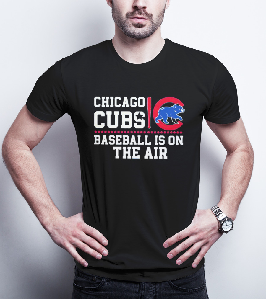 Chicago Cubs Baseball Is On The Air Blue Bear Emblem T-Shirt