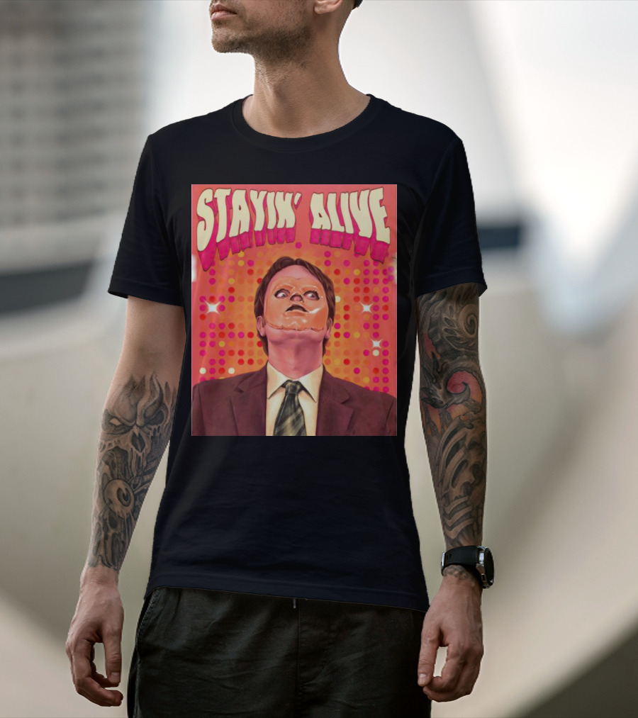Stayin' Alive Dwight Schrute Retro Disco T-Shirt