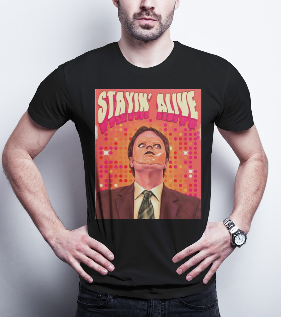 Stayin' Alive Dwight Schrute Retro Disco T-Shirt