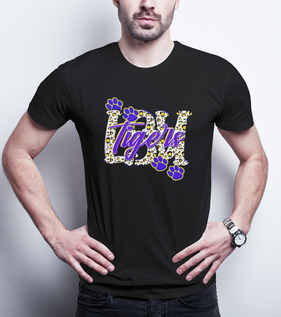Lsu Tigers Leopard Print With Blue And Yellow Paw Prints T-Shirt