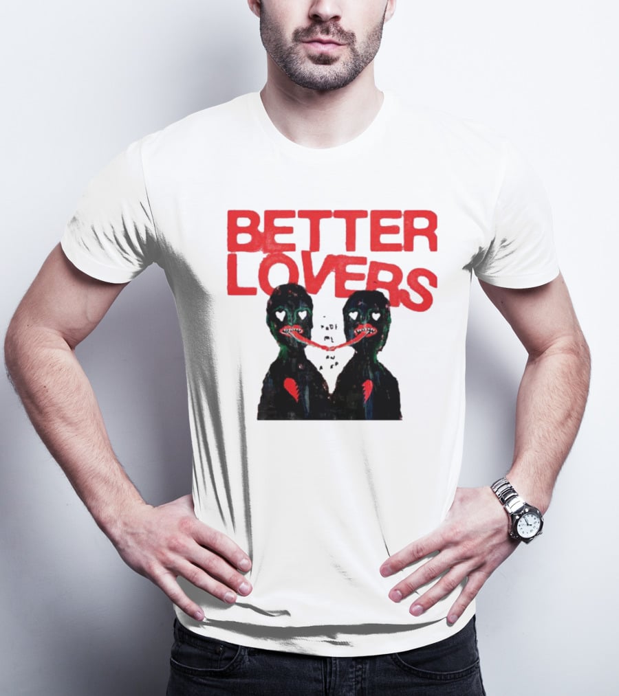 Better Lovers Distorted Figures With Textured Red Letters T-Shirt
