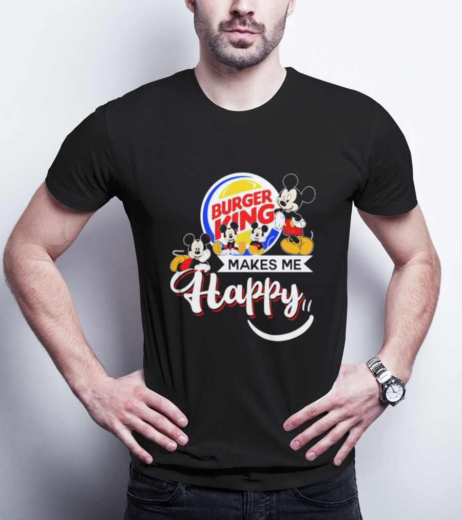 Burger King Makes Me Happy Mickey With Iconic Mouse Characters T-Shirt